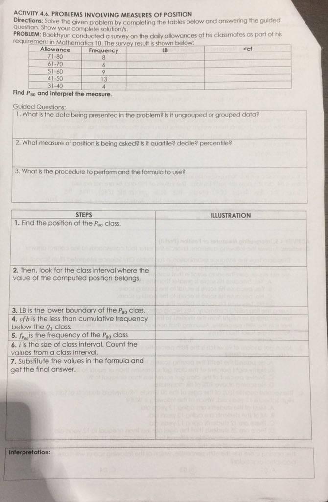 Solved ACTIVITY 4.6. PROBLEMS INVOLVING MEASURES OF POSITION | Chegg.com