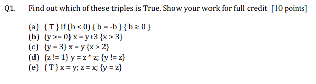 Solved 1. Find out which of these triples is True. Show your | Chegg.com