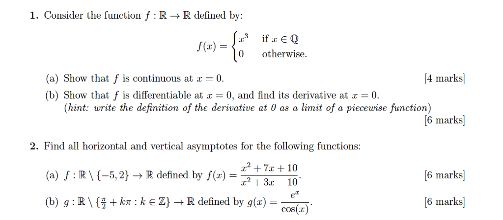 Solved 1. Consider the function f R-R defined by: f()o | Chegg.com