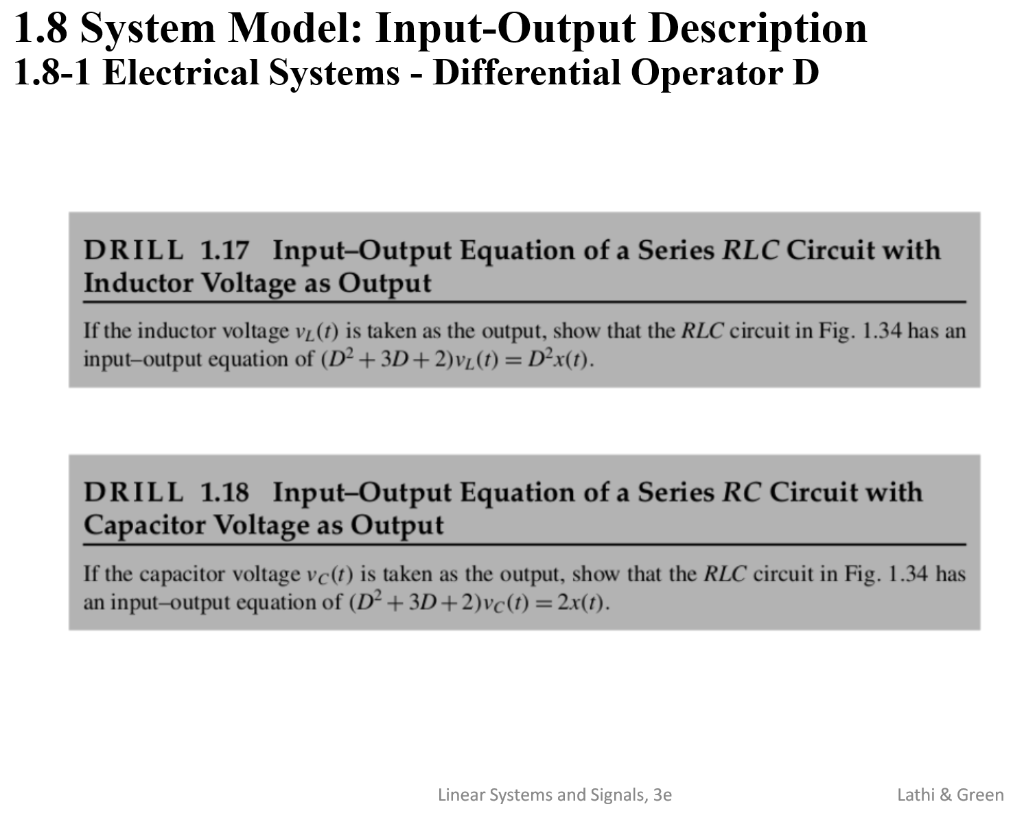 Solved 1.8 System Model: Input-Output Description 1.8-1 | Chegg.com