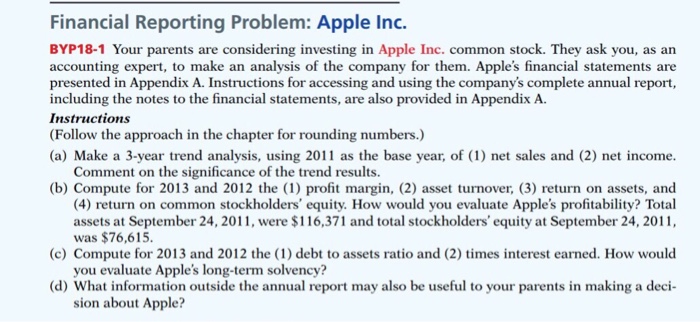 Solved Financial Reporting Problem: Apple Inc. BYP18-1 Your | Chegg.com
