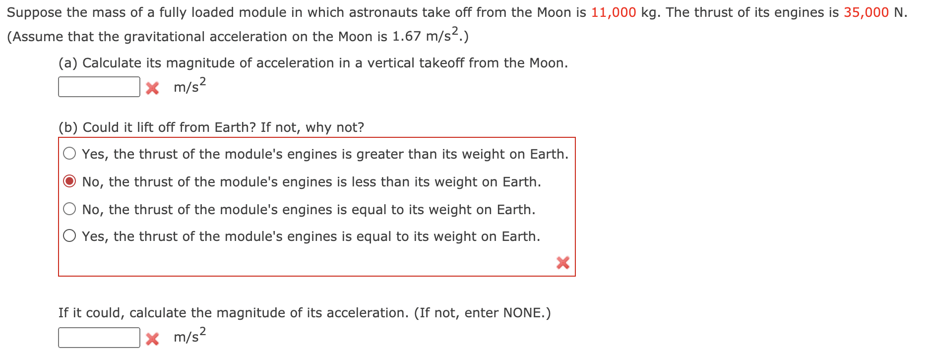 Solved Suppose the mass of a fully loaded module in which | Chegg.com