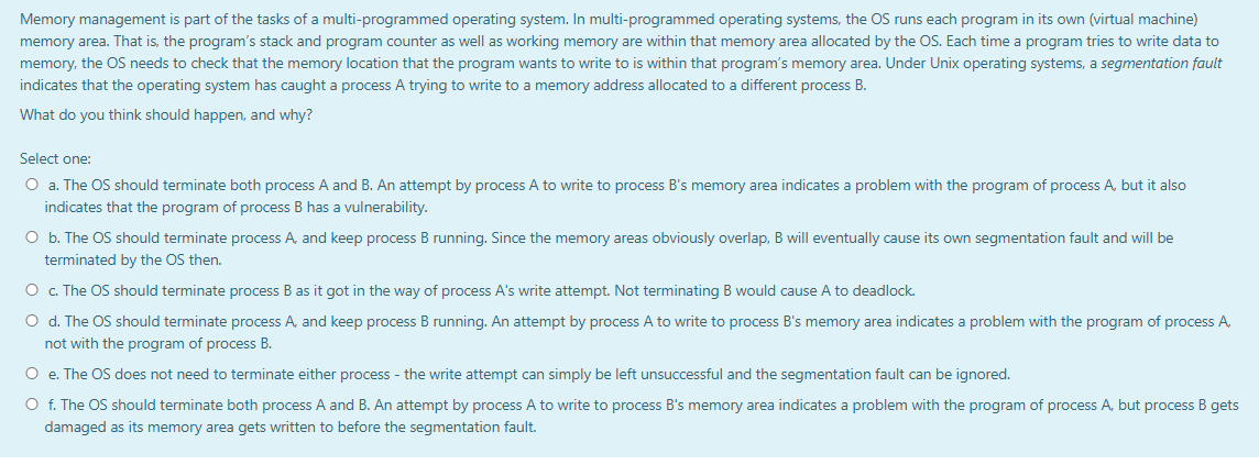 Solved Memory management is part of the tasks of a | Chegg.com