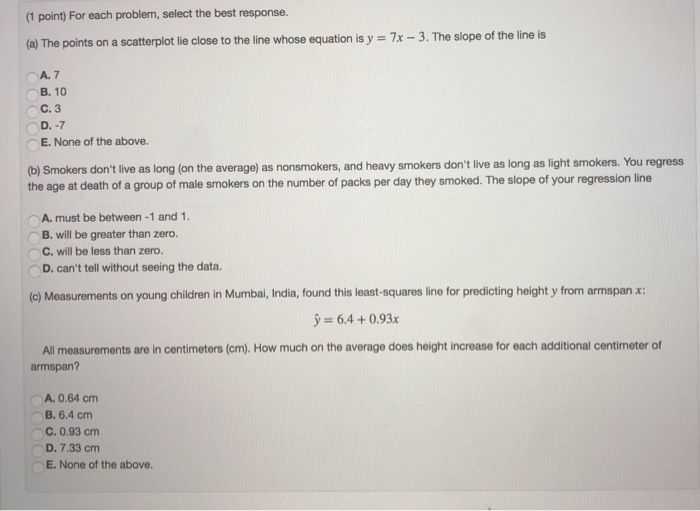 Solved (1 point) For each problem, select the best response. | Chegg.com