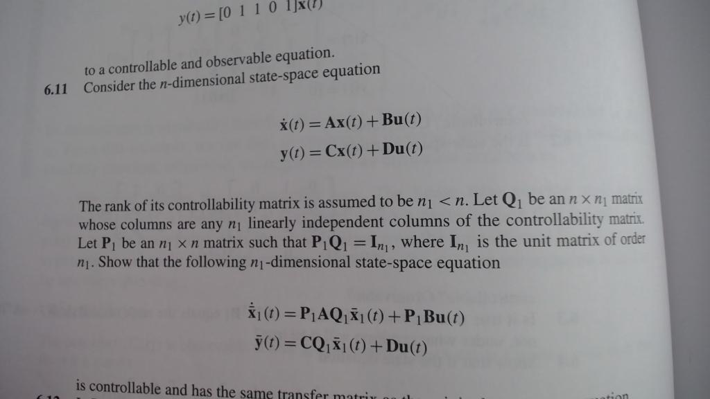 Solved yt) =[0 1 1 0 to a controllable and observable | Chegg.com