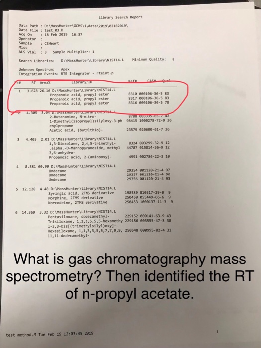 Solved Library Search Report Data Path: D:MassHunter | Chegg.com