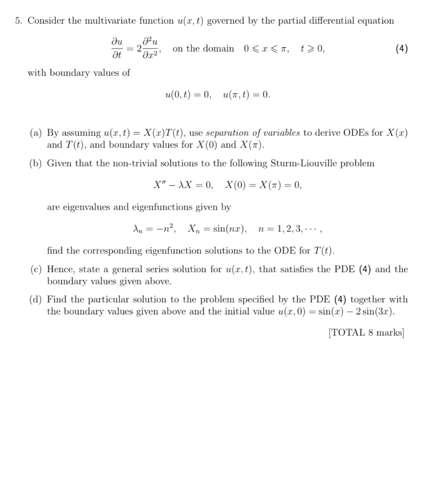 Solved 5. Consider the multivariate function u(x, t) | Chegg.com