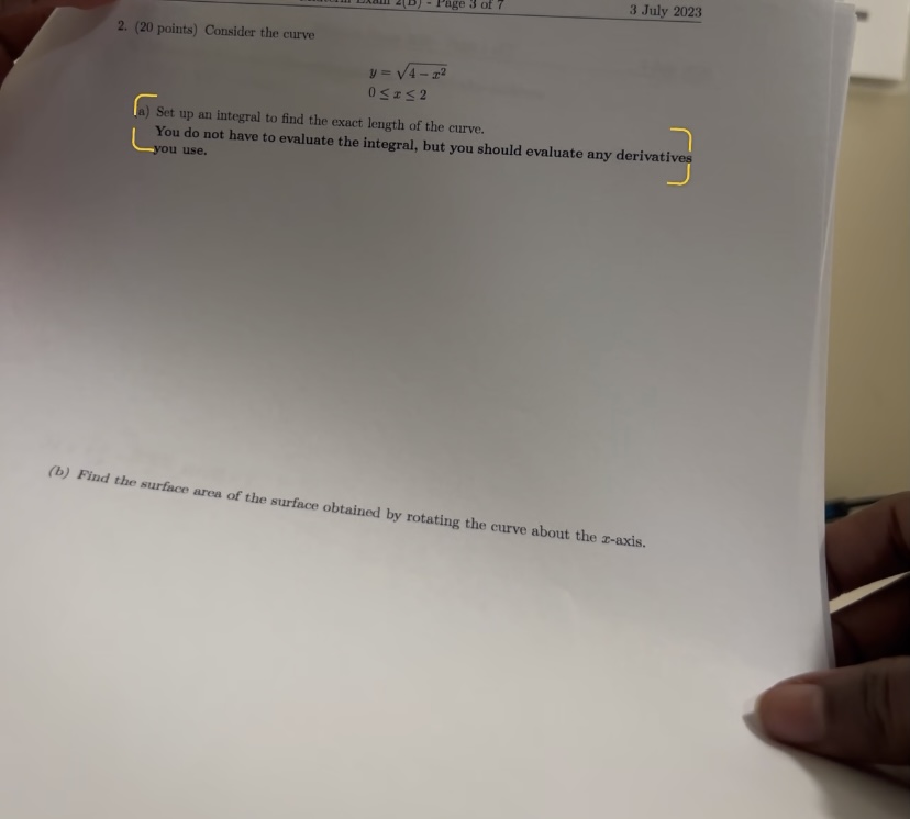 Solved 2. (20 points) Consider the curve y=4−x20≤x≤2 (a) Set | Chegg.com
