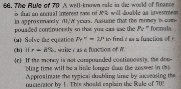 Solved 66. The Rule of 70 A well-known rule in the world of | Chegg.com