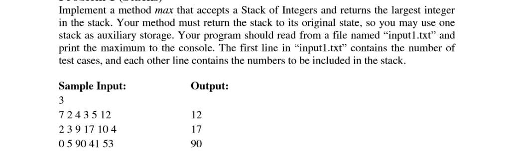 Solved Implement a method max that accepts a Stack of | Chegg.com