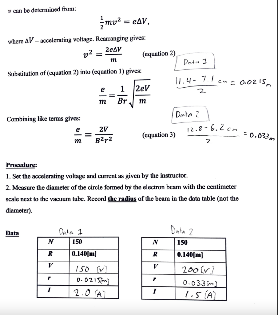Solved Measurement of the Charge to Mass Ratio (e/m) of the | Chegg.com