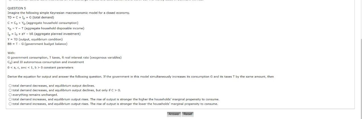 Solved Imagine the following simple Keynesian macroeconomic | Chegg.com