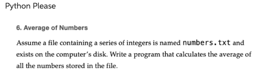 Solved 6. Average of Numbers Assume a file containing a | Chegg.com