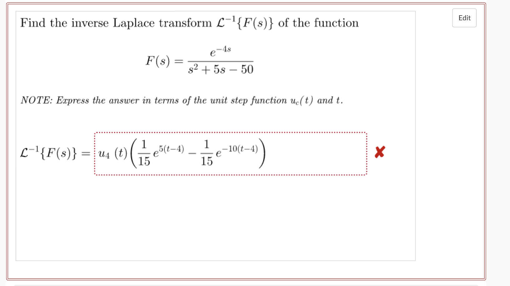 Solved Find the inverse Laplace transform L−1{F(s)} of the | Chegg.com