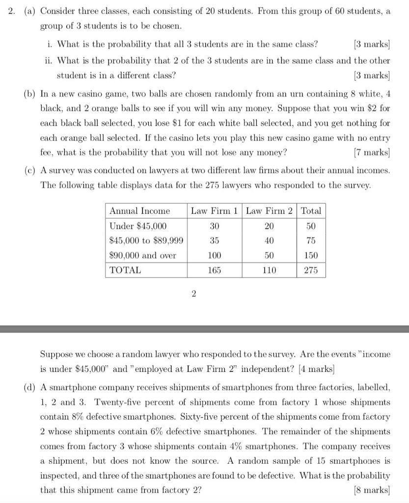Solved 2. (a) Consider three classes, each consisting of 20 | Chegg.com