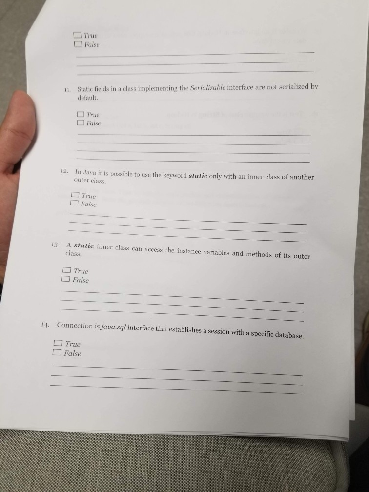 Solved O True O False Static fields in a class implementing | Chegg.com