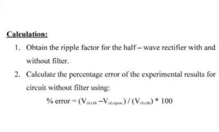 Solved Calculation: 1. Obtain the ripple factor for the | Chegg.com