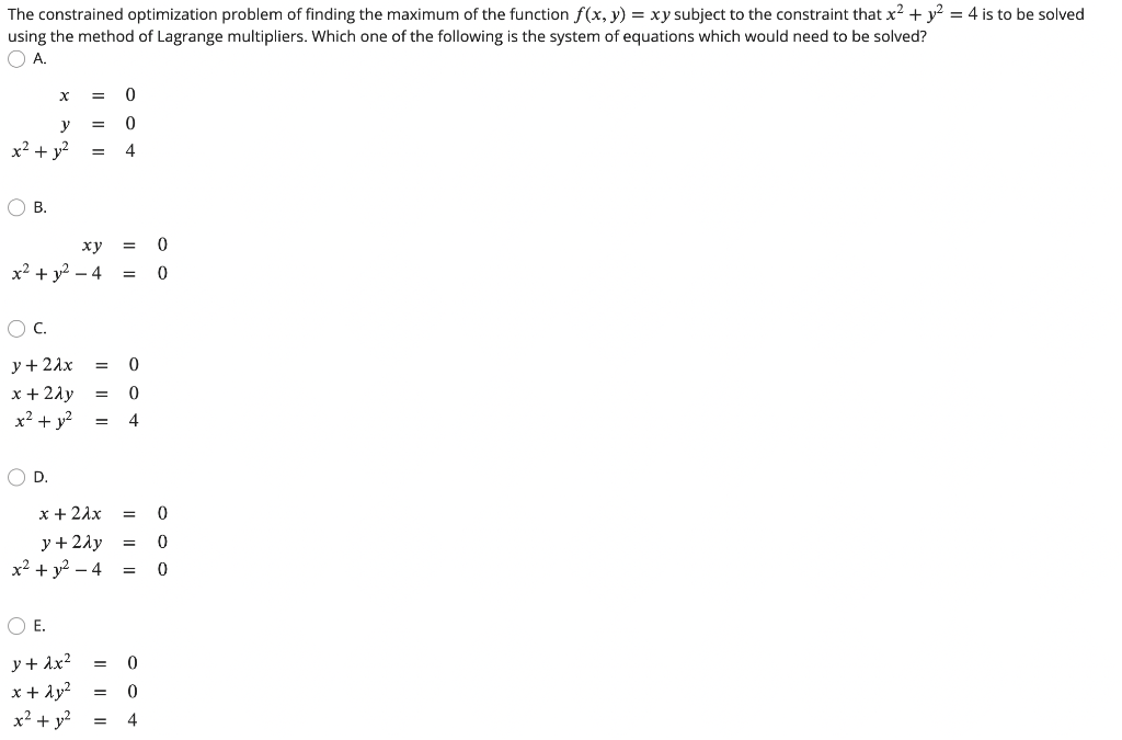 Solved The constrained optimization problem of finding the | Chegg.com