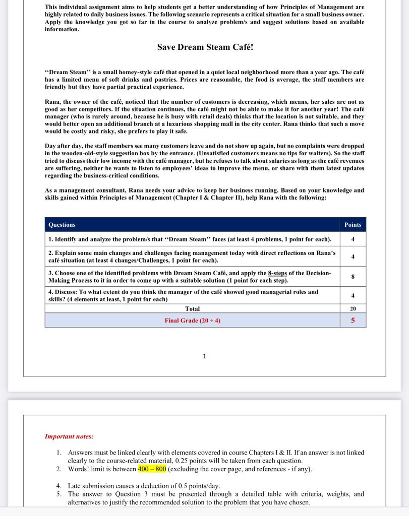 This individual assignment aims to help students get | Chegg.com