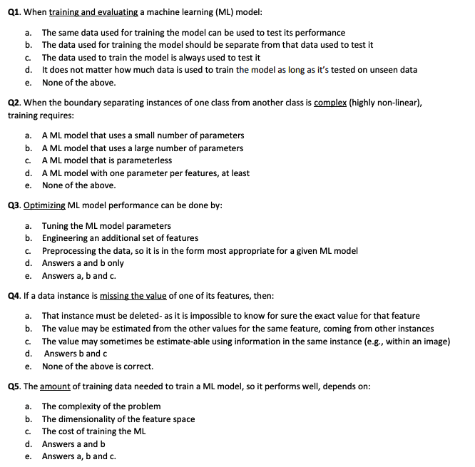 Solved Q1. When training and evaluating a machine learning | Chegg.com