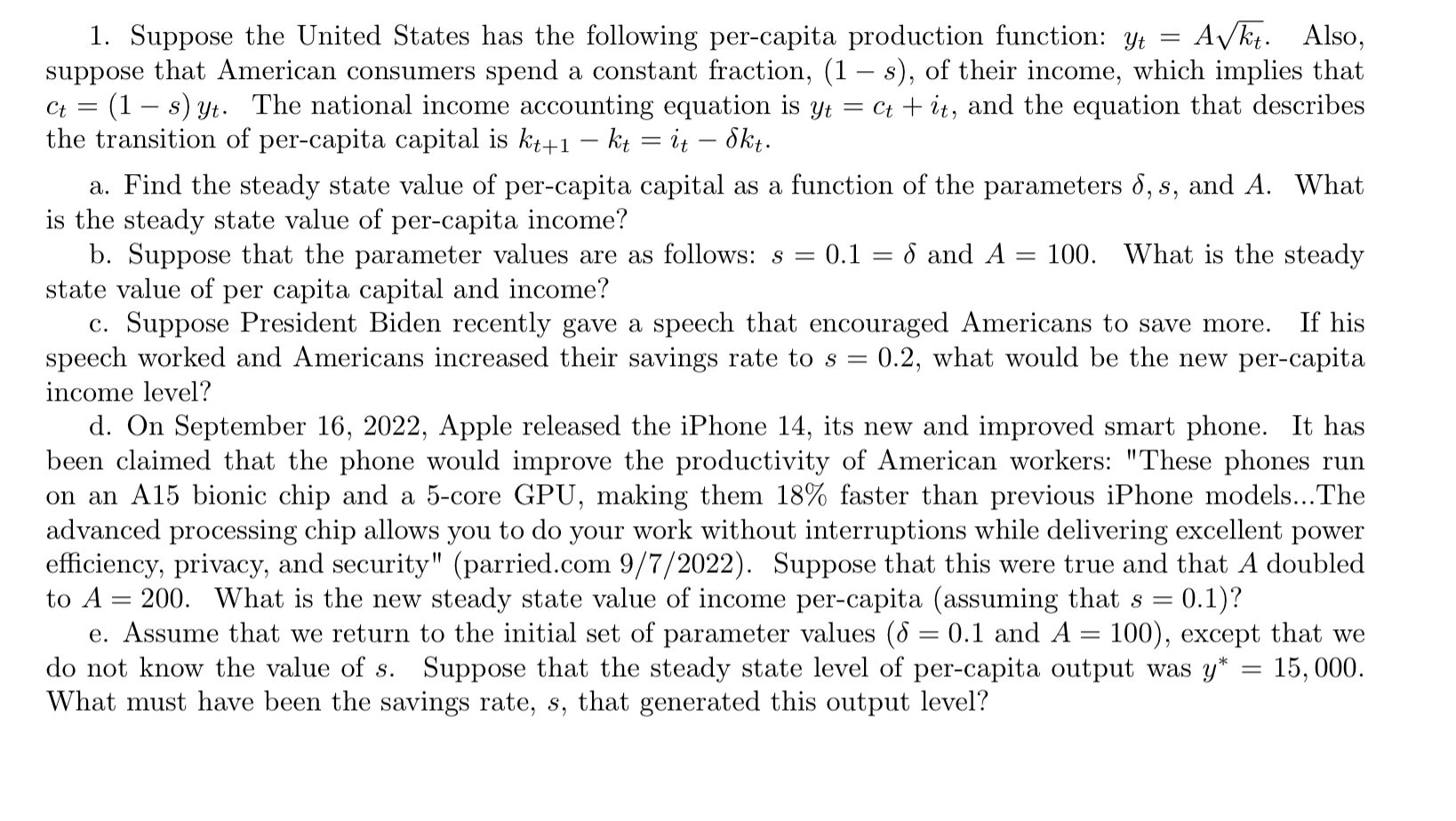 Solved 1. Suppose the United States has the following | Chegg.com