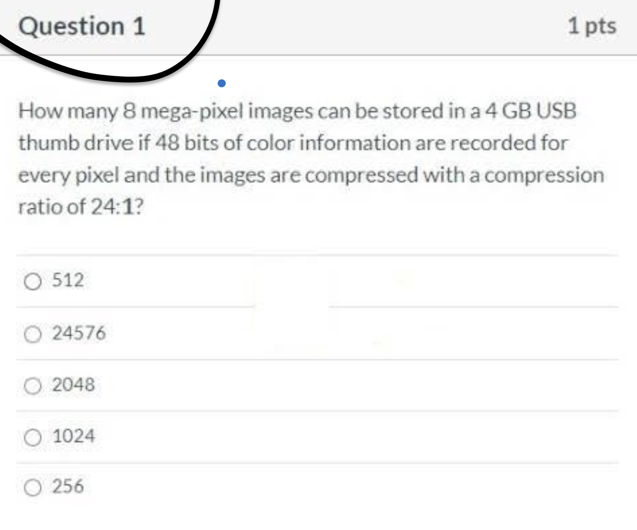 Solved Question 1How many 8 ﻿mega-pixel images can be stored | Chegg.com