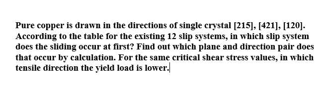 Slip systems in FCC single crystals ܝܝ Slip systems 1 | Chegg.com