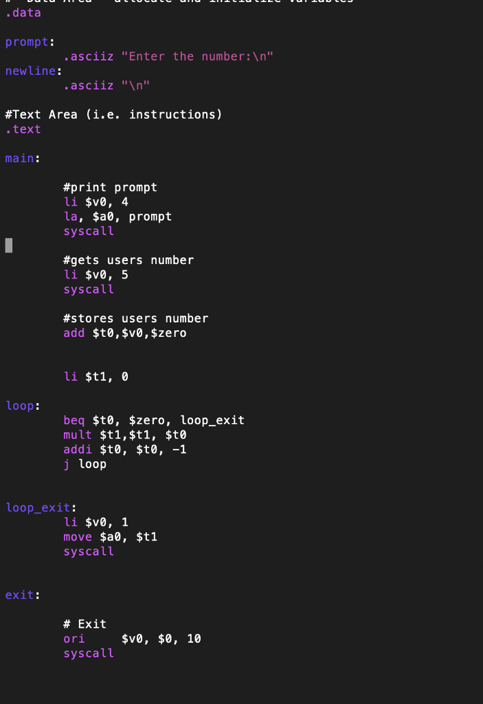 im trying to print the factorial of a number on MIPS. | Chegg.com