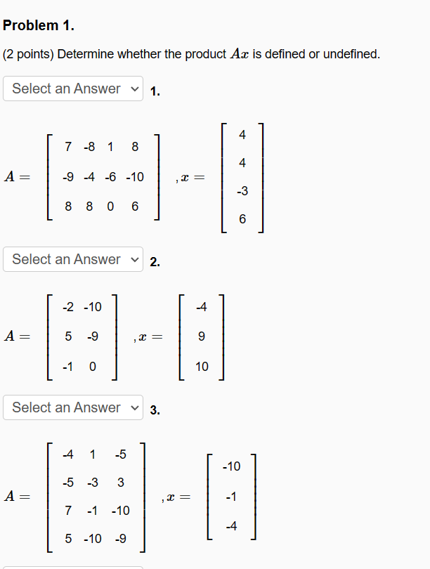 Solved (2 points) Determine whether the product Ax is | Chegg.com