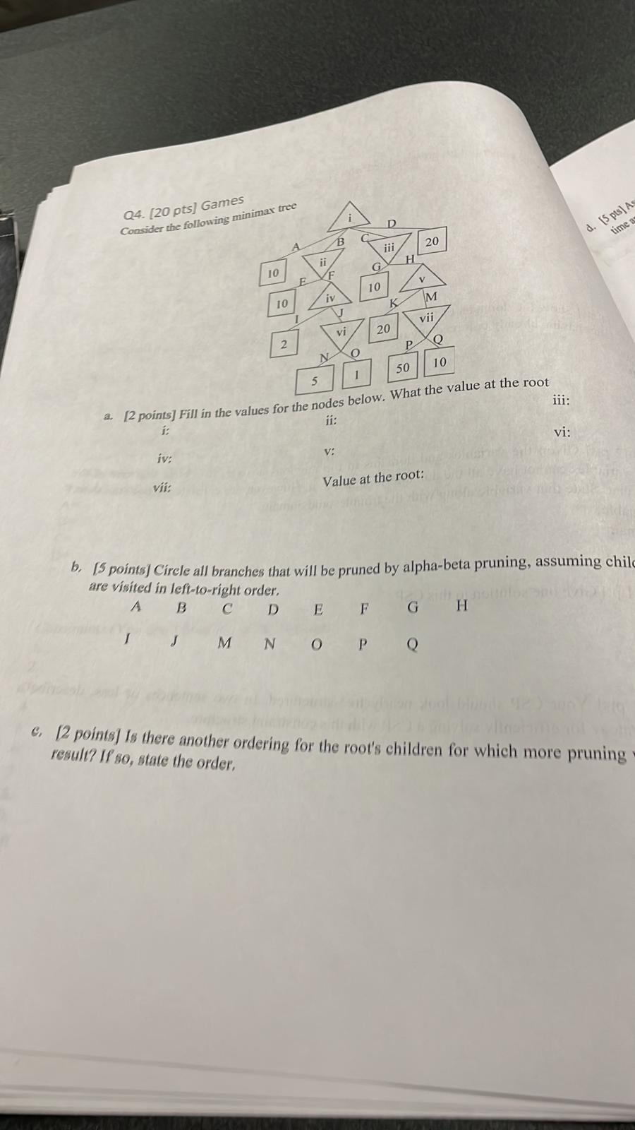 Q4. [20 pts] Games Consider the following mir imax | Chegg.com