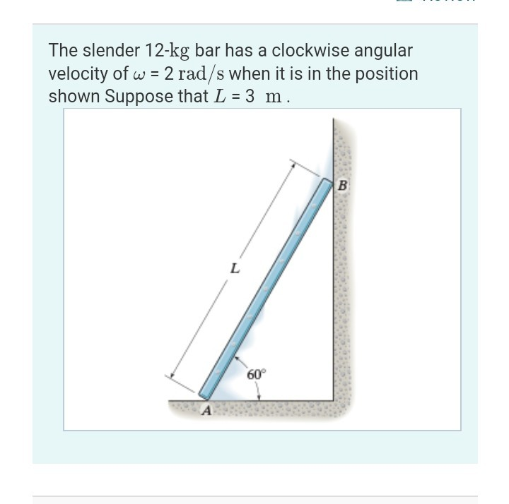 Solved The slender 12-kg bar has a clockwise angular | Chegg.com