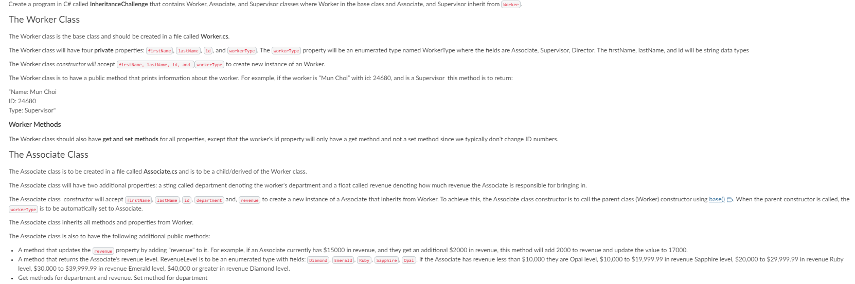 Solved Create a program in C\# called InheritanceChallenge | Chegg.com