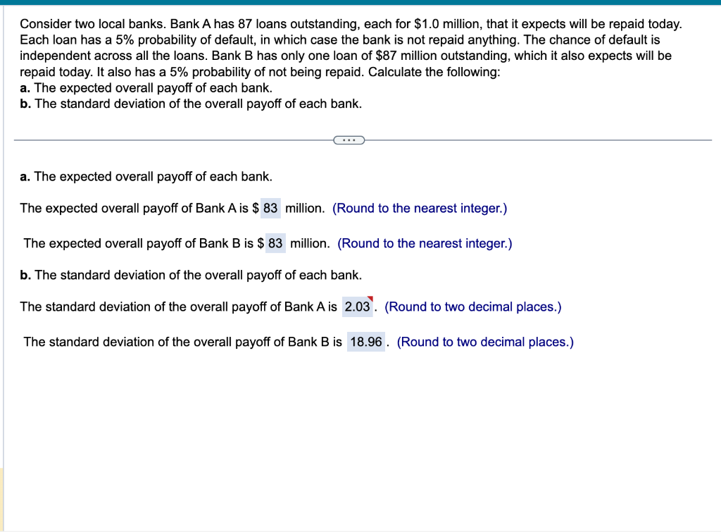 Solved Consider two local banks. Bank A has 87 loans | Chegg.com