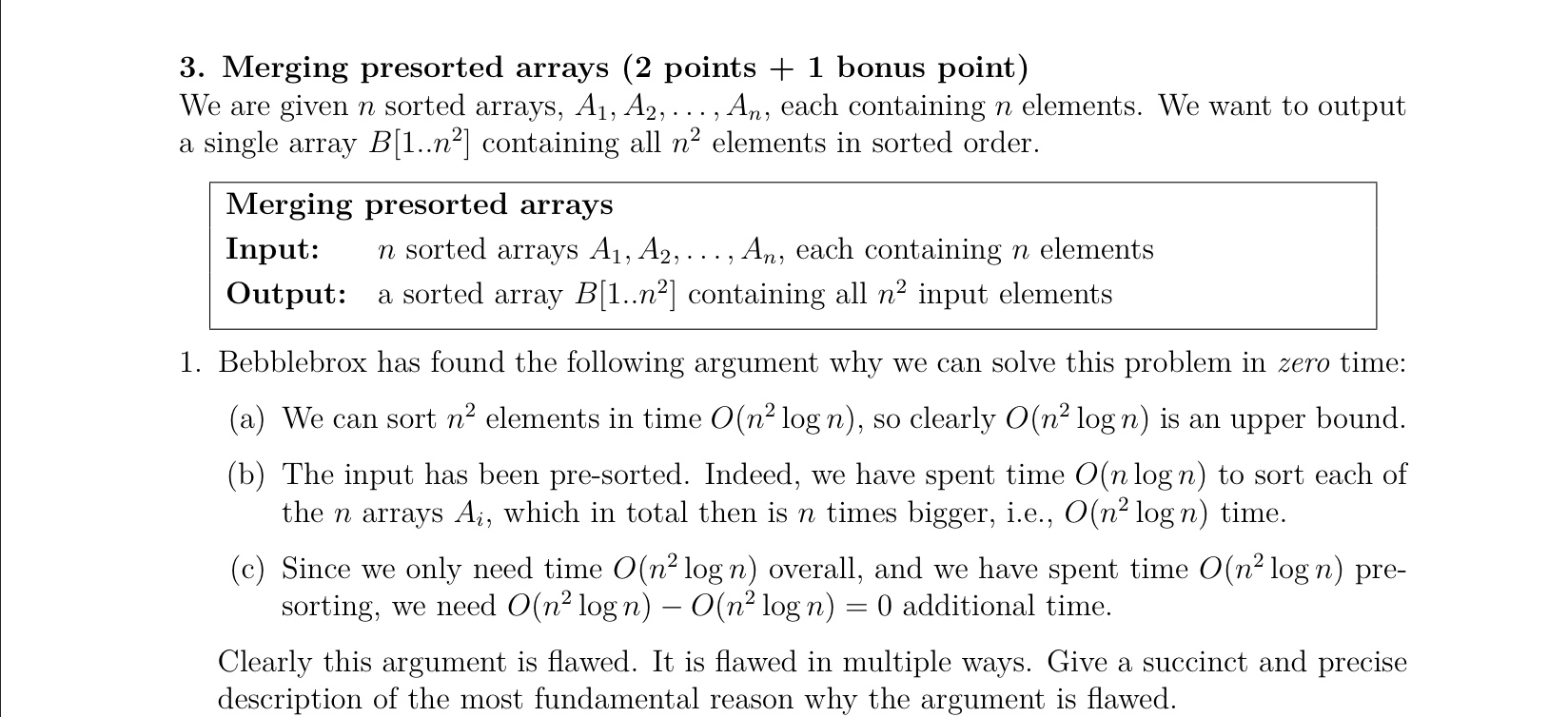 Solved 3. Merging presorted arrays (2 points + 1 bonus | Chegg.com