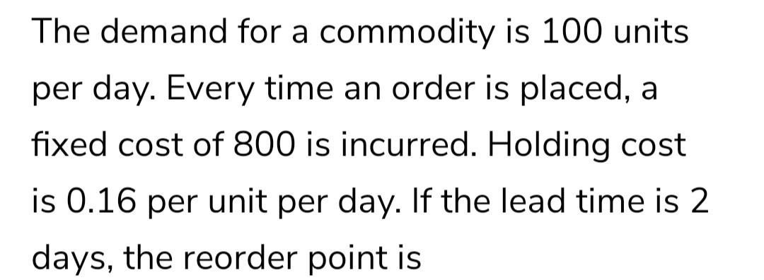 Solved The demand for a commodity is 100 units per day. | Chegg.com