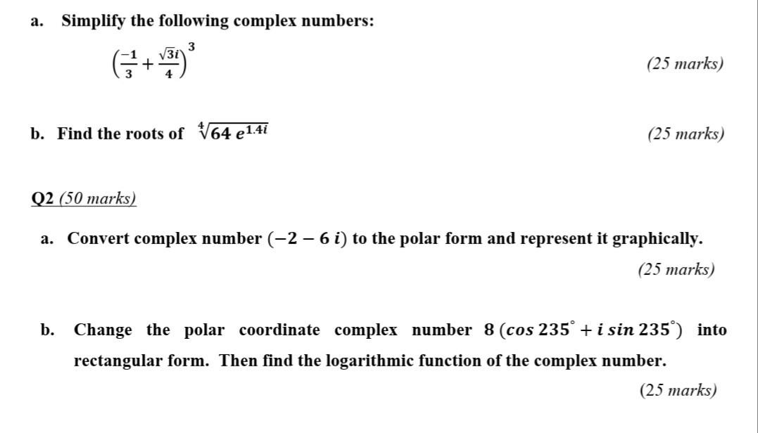 Solved a. Simplify the following complex numbers: 3 узі + | Chegg.com