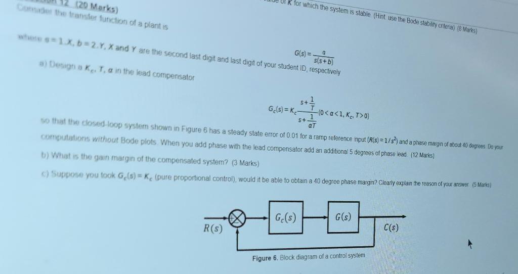 Solved Consider the transfer function of plant is G(s) = | Chegg.com