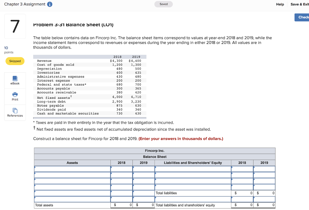 Solved Chapter 3 Assignment i Saved Help Save & Exit Check 7 | Chegg.com
