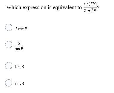 Solved Which expression is equivalent to sin(2B). 2 sinºB O | Chegg.com