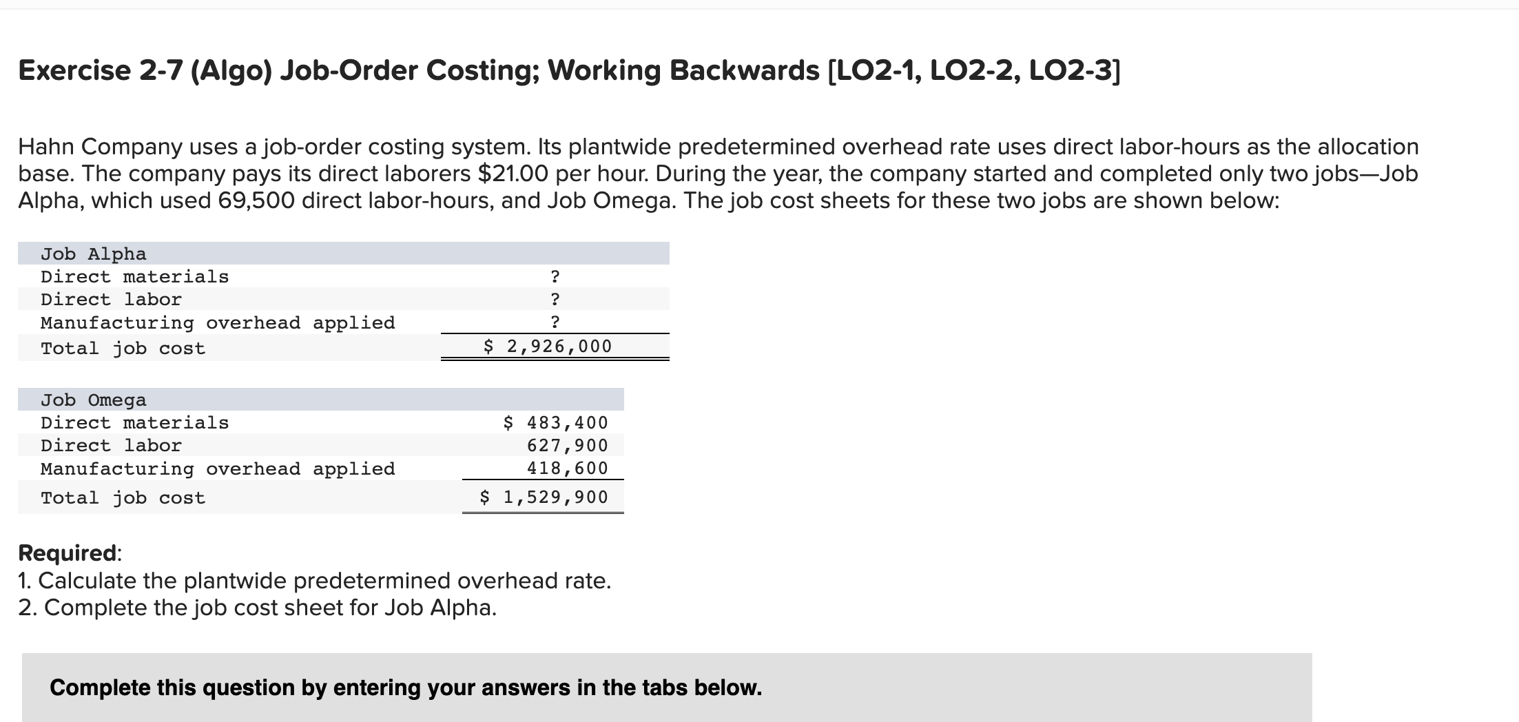 Solved Exercise 2-7 (Algo) Job-Order Costing; Working | Chegg.com