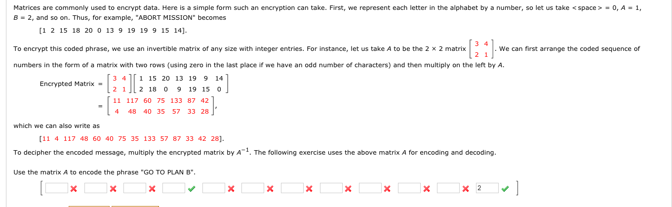 Solved Matrices are commonly used to encrypt data. Here is a | Chegg.com