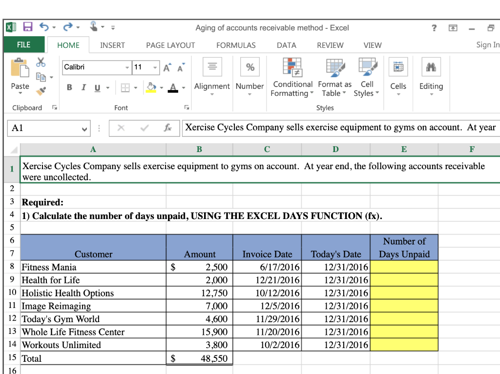 Solved Aging of accounts receivable method - Excel ? FILE | Chegg.com