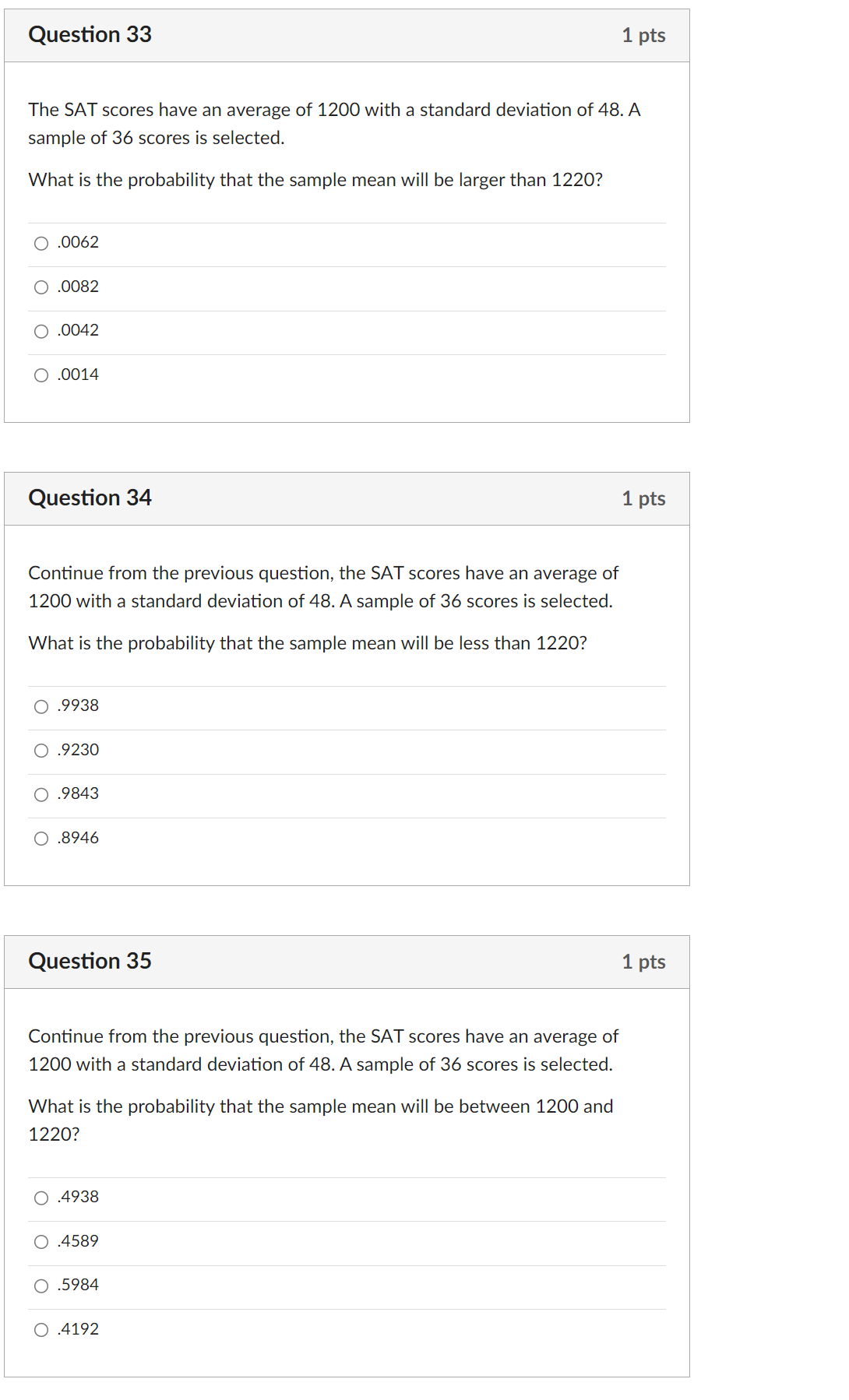 Solved The SAT scores have an average of 1200 with a | Chegg.com