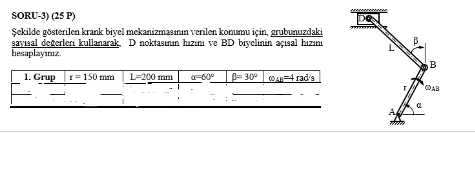 Solved Şekilde gösterilen krank biyel mekanizmasının verilen | Chegg.com