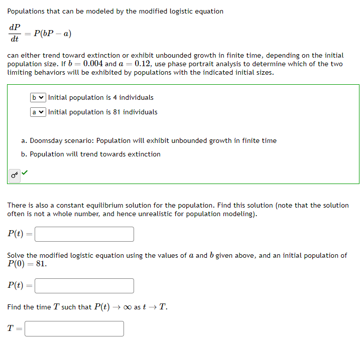 Solved Populations That Can Be Modeled By The Modified