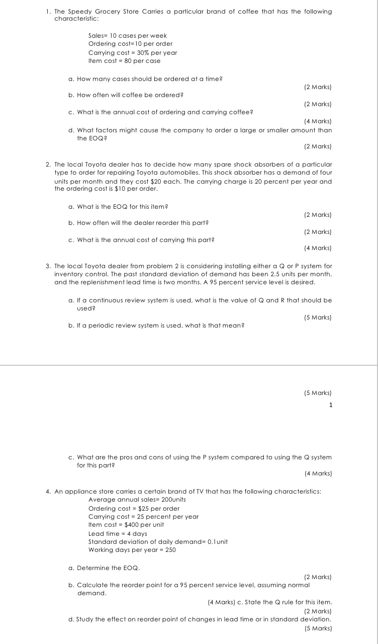 Solved 1. The Speedy Grocery Store Carries a particular | Chegg.com