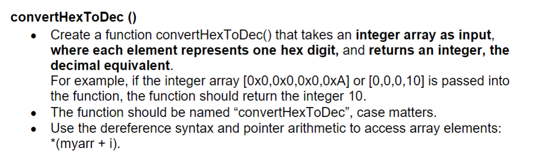 Solved convertHexToDec () - Create a function | Chegg.com