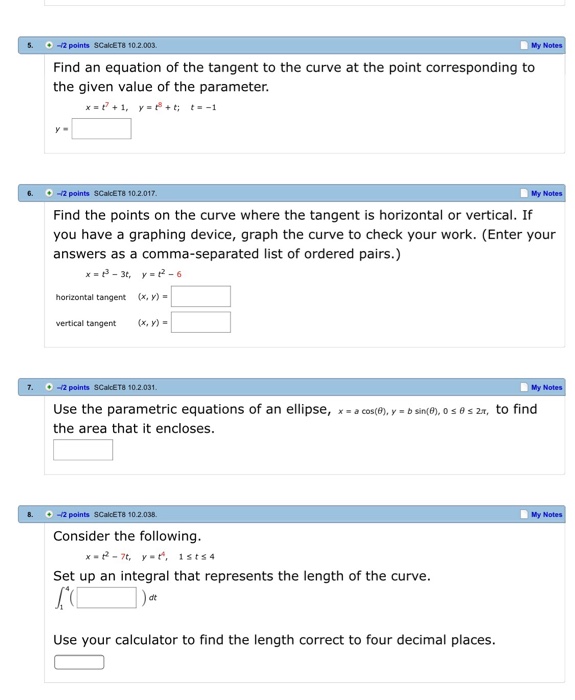 Solved 12 points SCalcET8 10.2.003. Find an equation of the | Chegg.com