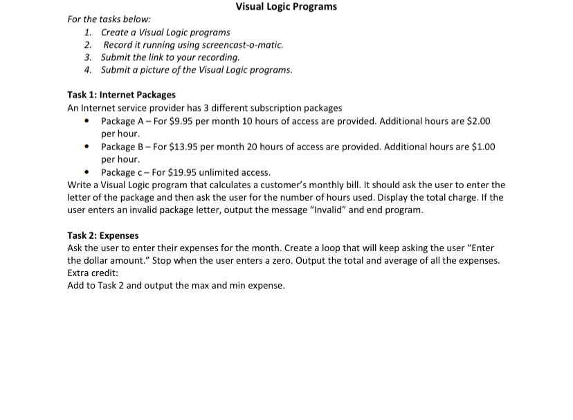Solved Visual Logic Programs For The Tasks Below 1 Create