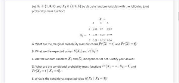 Solved Let X1∈{1,3,5} and X2∈{2,4,6} be discrete random | Chegg.com